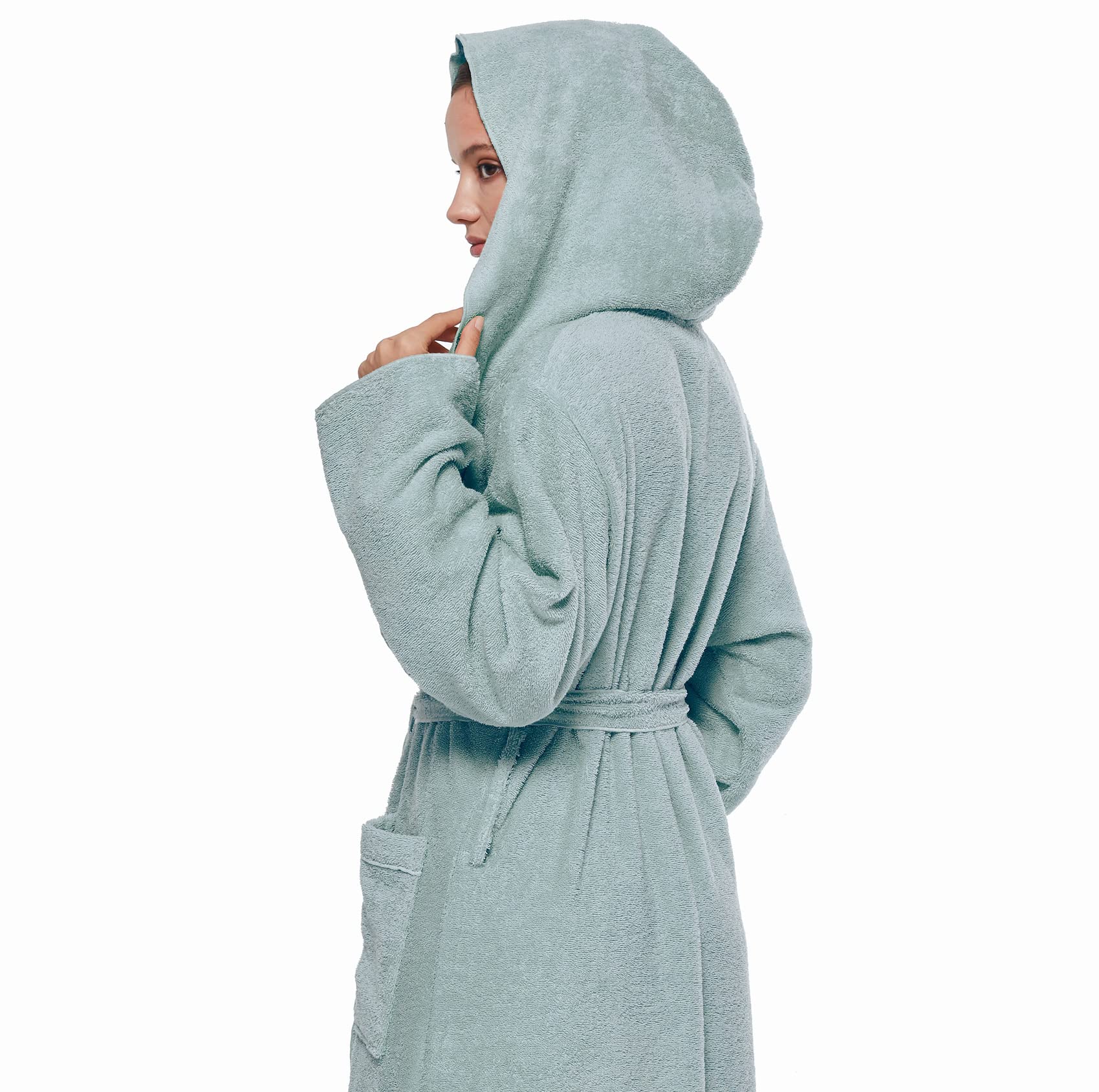 Arus Women's Princess Robe Ankle Long Hooded Lightweight Turkish Cotton Bathrobe Seafoam X-Large