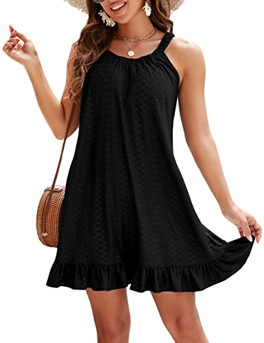 Blooming Jelly Womens Swimsuit Coverup Bathing Suit Cover Ups Swimwear Beach Cover Up TShirt Dress With Pockets(Large,Black