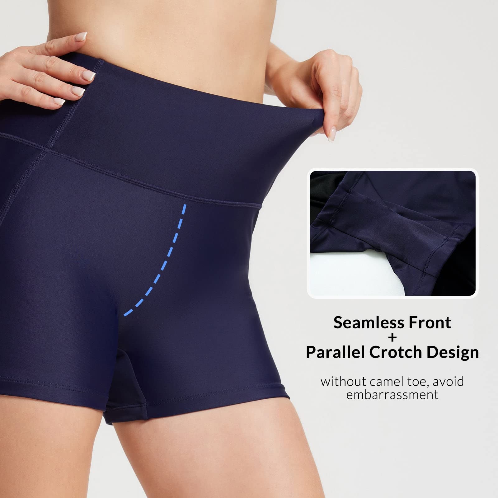 BALEAF Women's 3" High Waisted Swim Bottoms Bathing Suit Boy Shorts Tummy Control Full Coverage Swimsuit Bottoms Modest Navy Blue XL