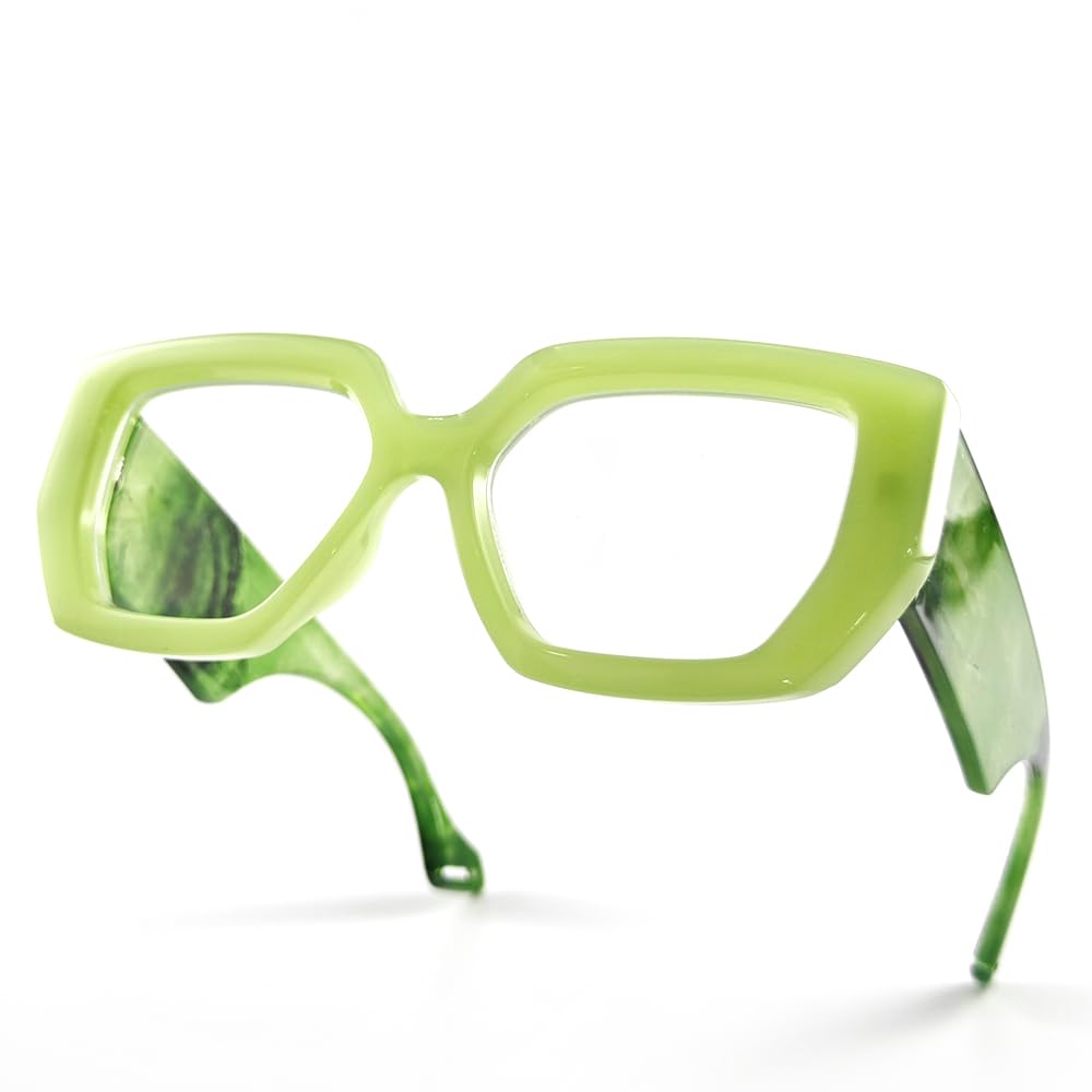 Laemzinv Oversized Square Blue Light Glasses for Women, Large Thick Frame Reading Blocker, Big Reader for Computer Eyewear and Gaming Glasses LA022 (A2 | GREEN)