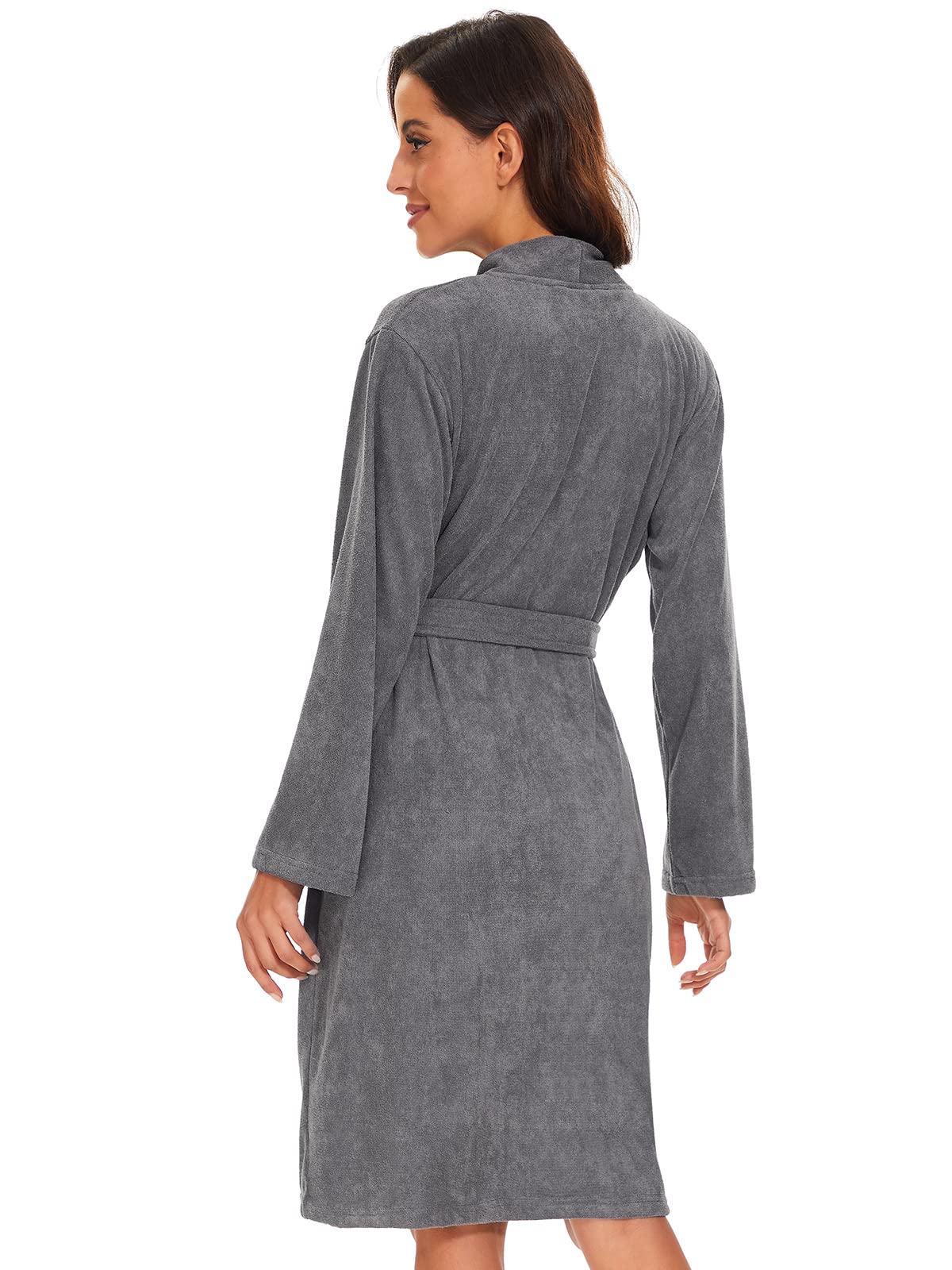 Vislivin Womens Lightweight Bathrobe Soft Kimono Robes Terry Cloth Bathrobe Knee Length Bath Gown Grey L