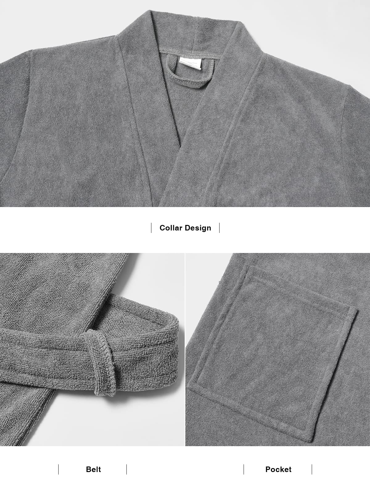 Vislivin Womens Lightweight Bathrobe Soft Kimono Robes Terry Cloth Bathrobe Knee Length Bath Gown Grey L