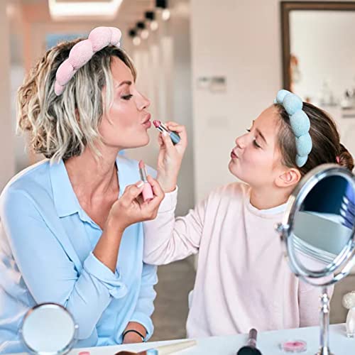 yucca 2Pcs Sponge Spa Headband, Terry Cloth Headband, Bubble Headband for Washing Face, Makeup Headband, Fluffy Skincare Headband, Puffy Headband for Women (PinkBlue)