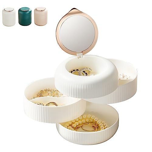 OHFOUL Jewelry Holder Organizer,Jewelry Box,Jewelry Tray,Jewelry Boxes for Men Women,4 Layer Rotating Storage Case with Lid for Rings,Accessory Bracelets Holder Gifts for Girls Womens - white