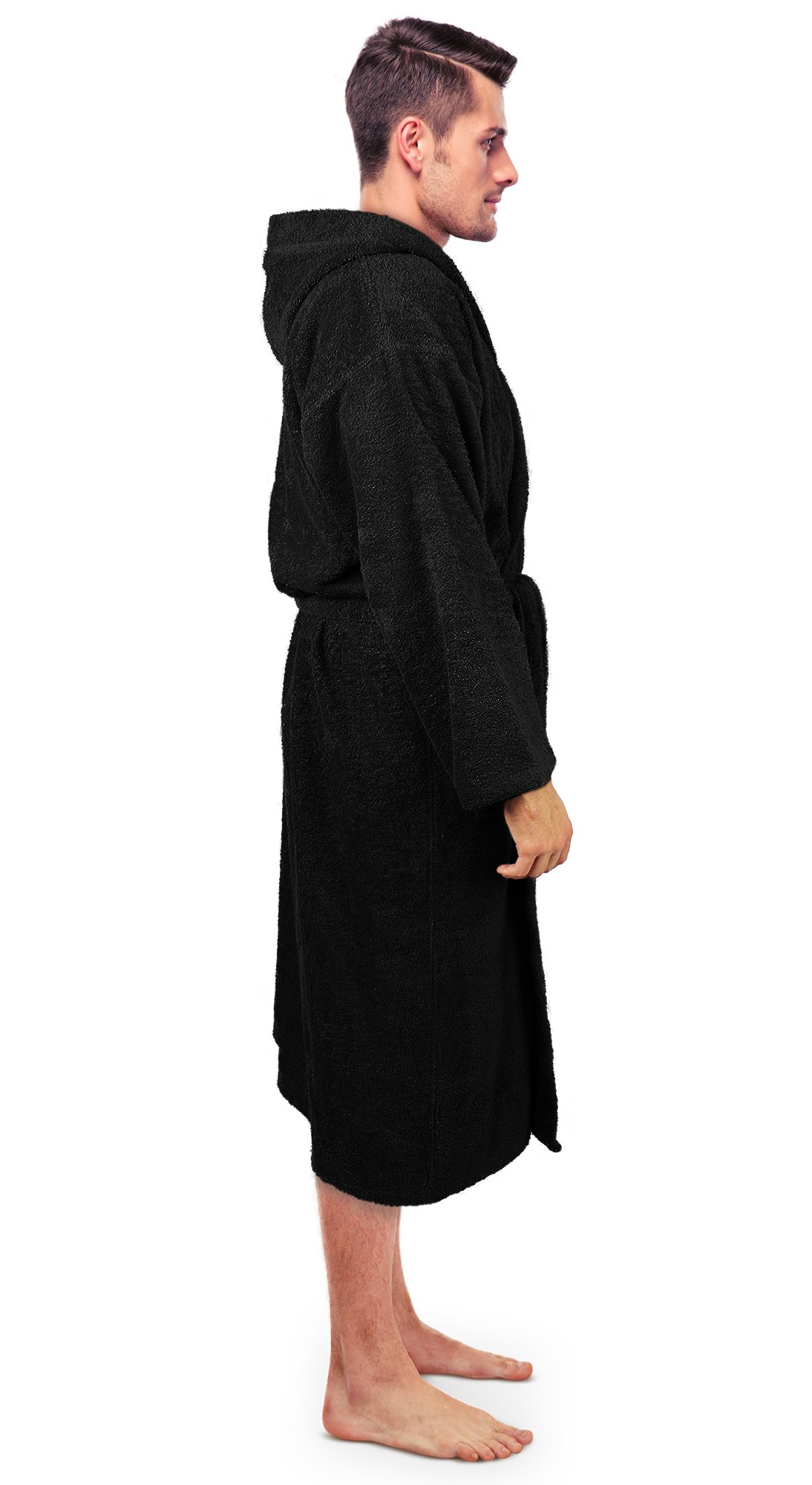 Turkuoise Men 's Turkish Terry Cloth Robe, Thick Hooded Bathrobe Black, Medium