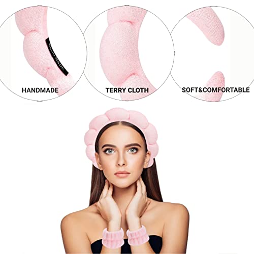 yucca 2Pcs Sponge Spa Headband, Terry Cloth Headband, Bubble Headband for Washing Face, Makeup Headband, Fluffy Skincare Headband, Puffy Headband for Women (PinkBlue)