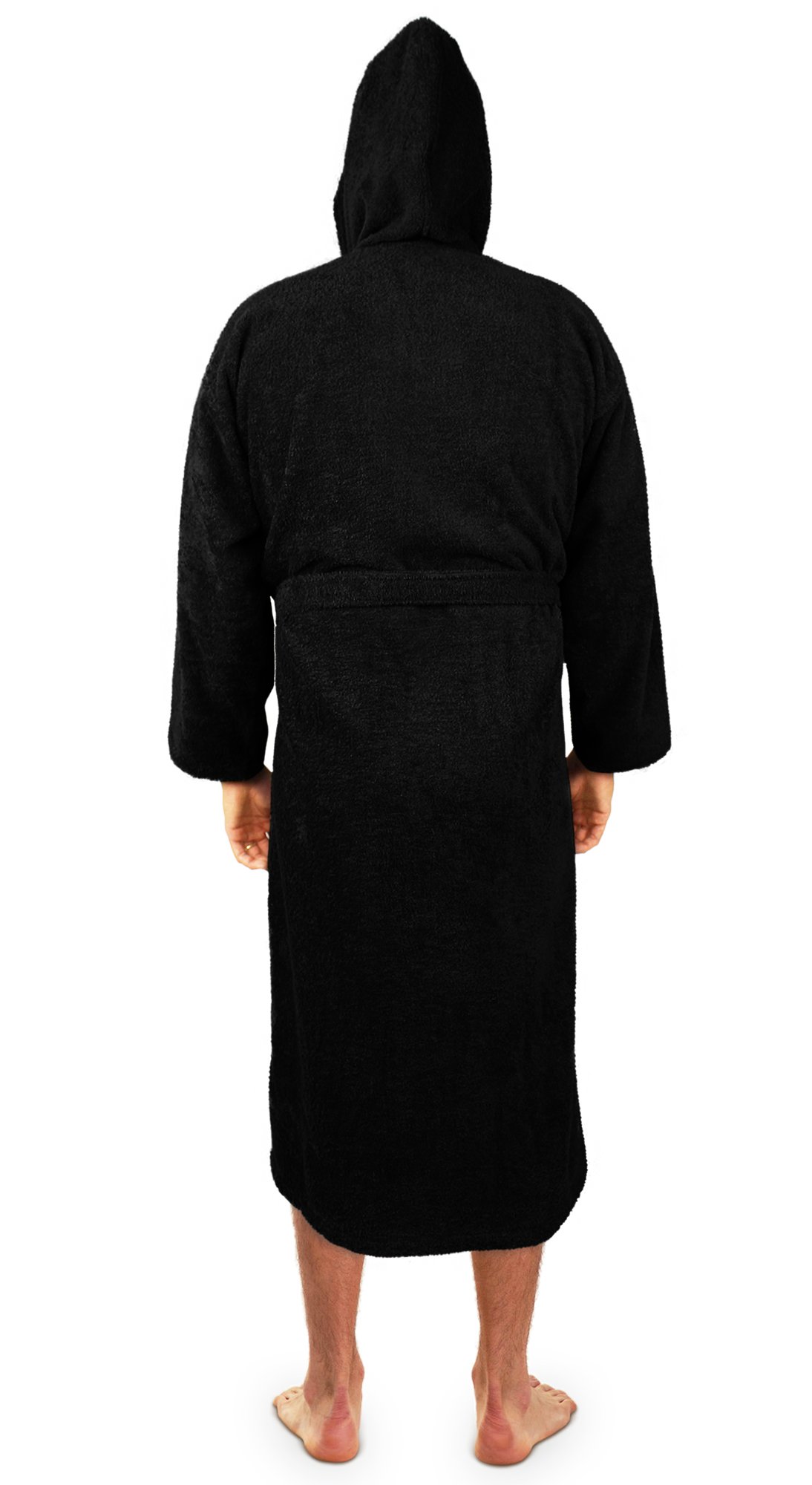 Turkuoise Men 's Turkish Terry Cloth Robe, Thick Hooded Bathrobe Black, Medium