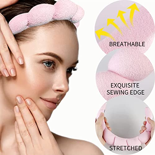 yucca 2Pcs Sponge Spa Headband, Terry Cloth Headband, Bubble Headband for Washing Face, Makeup Headband, Fluffy Skincare Headband, Puffy Headband for Women (PinkBlue)