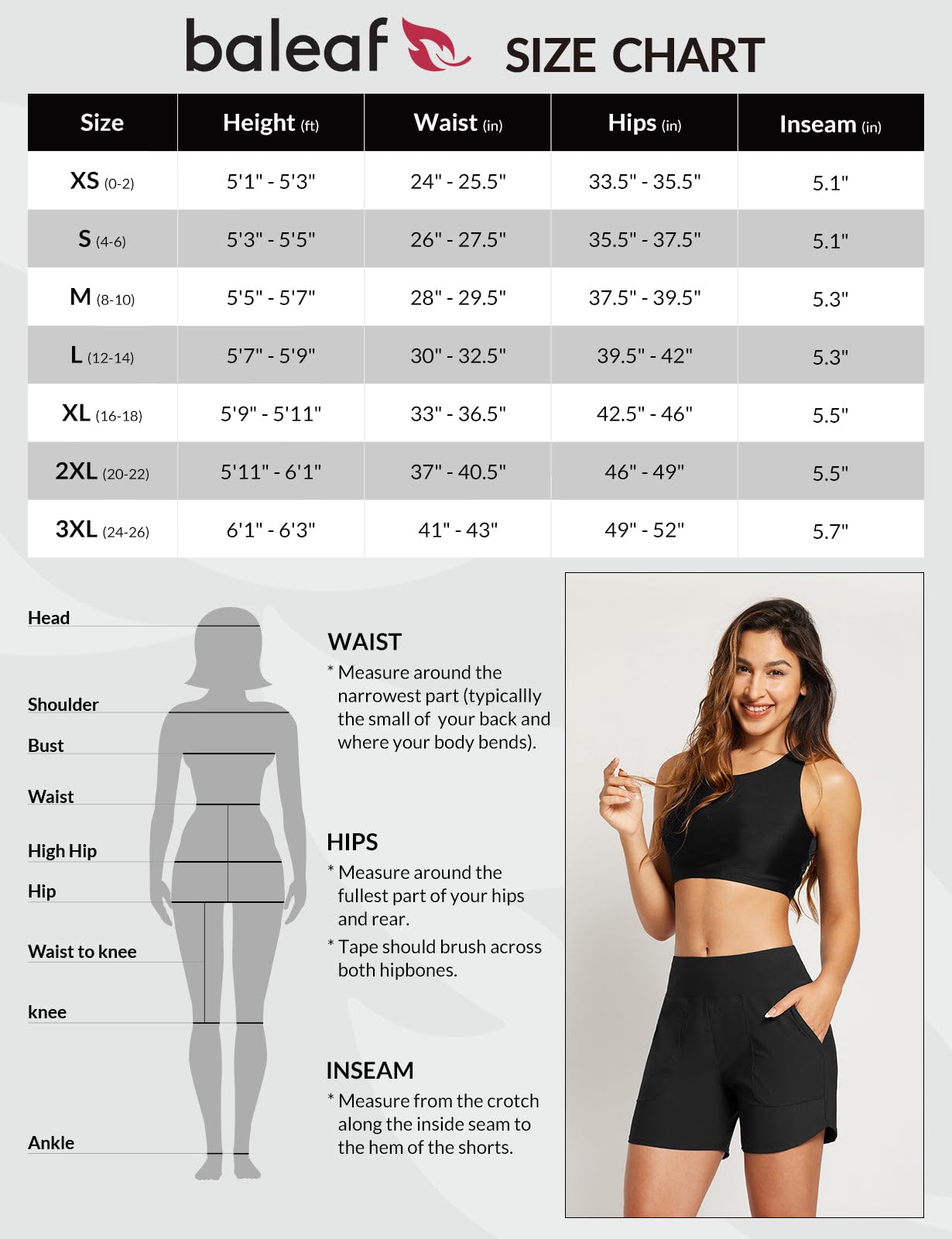 BALEAF Women's Swim Shorts Tummy Control Modest Swimsuits Bathing Suit Bottoms 5" Board Shorts Beach Trunks with Pockets Black XL