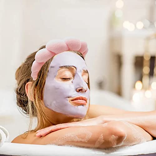 yucca 2Pcs Sponge Spa Headband, Terry Cloth Headband, Bubble Headband for Washing Face, Makeup Headband, Fluffy Skincare Headband, Puffy Headband for Women (PinkBlue)