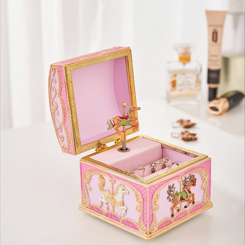 LOVE FOR YOU Gift Wrapped Music box Musical Carousel Horse Jewelry Box for Girls and Women Baby Kids Sister Niece Daughter Mom Granddaughter Grandma Birthday Presents Christmas Gifts