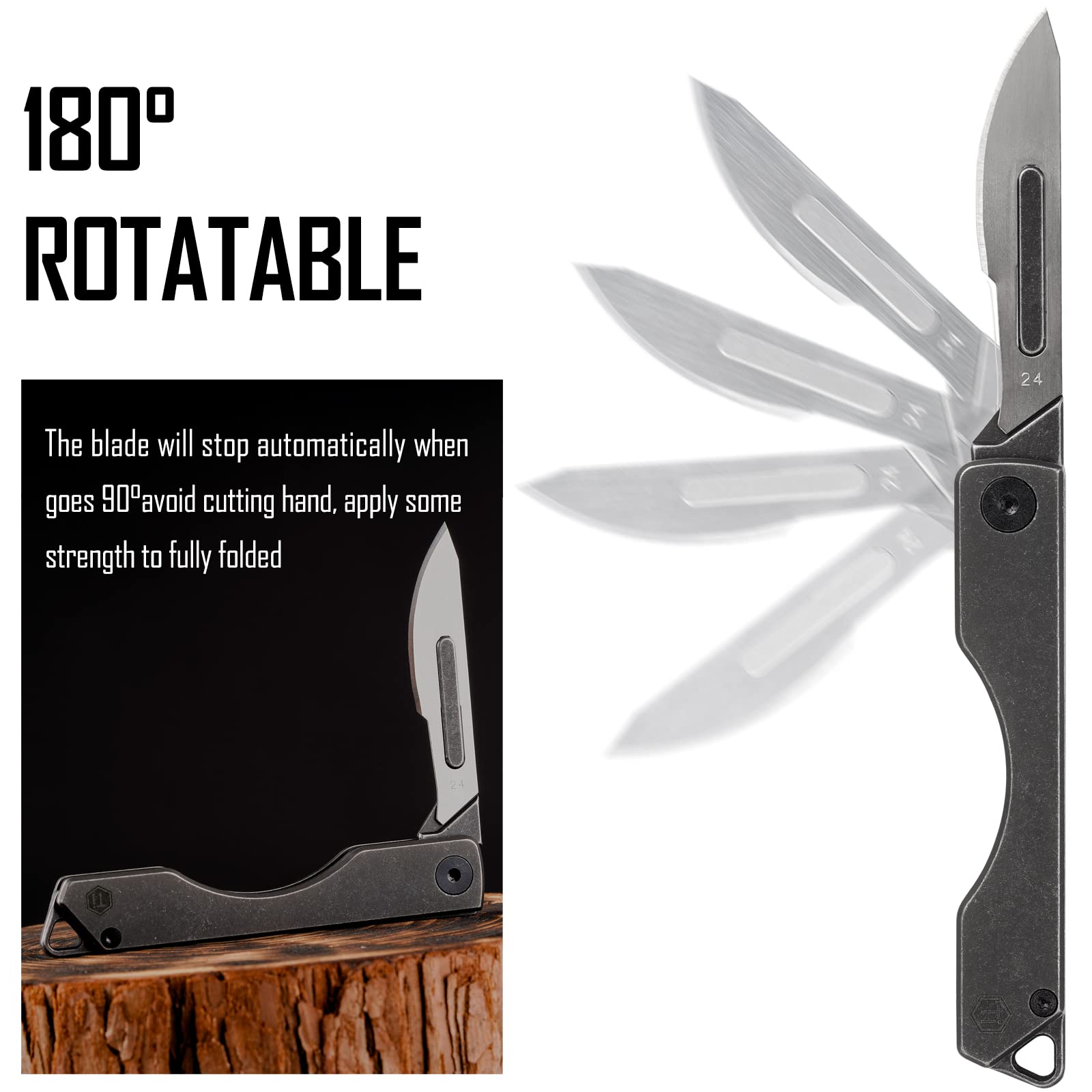 KeyUnity KK01 Titanium Folding Knife, Utility EDC Pocket Knife with #24 Replaceable Blade, for Outdoor Hunting, Camping, Fishing, Hiking for Men & Women (PVD Black)
