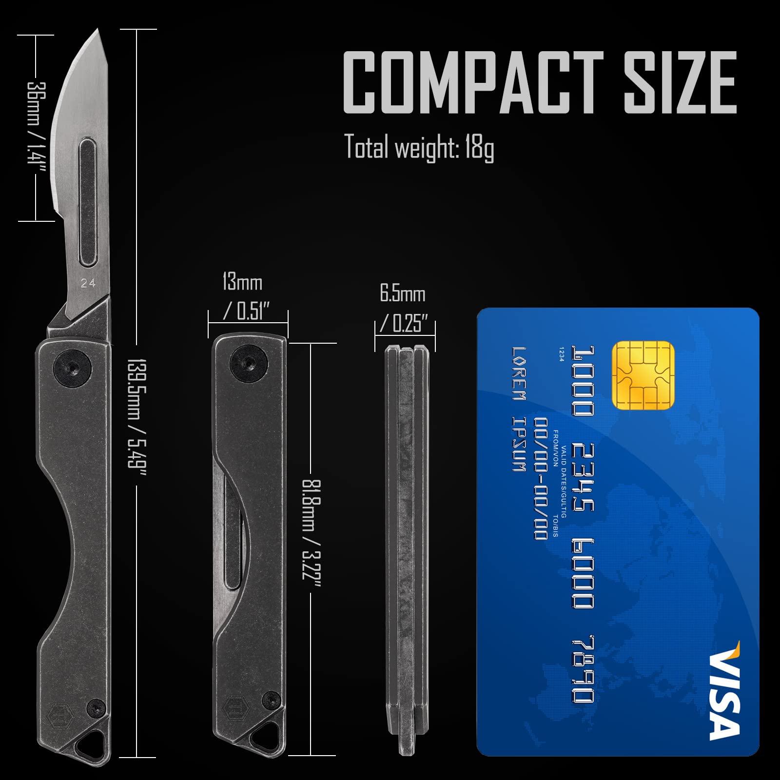 KeyUnity KK01 Titanium Folding Knife, Utility EDC Pocket Knife with #24 Replaceable Blade, for Outdoor Hunting, Camping, Fishing, Hiking for Men & Women (PVD Black)