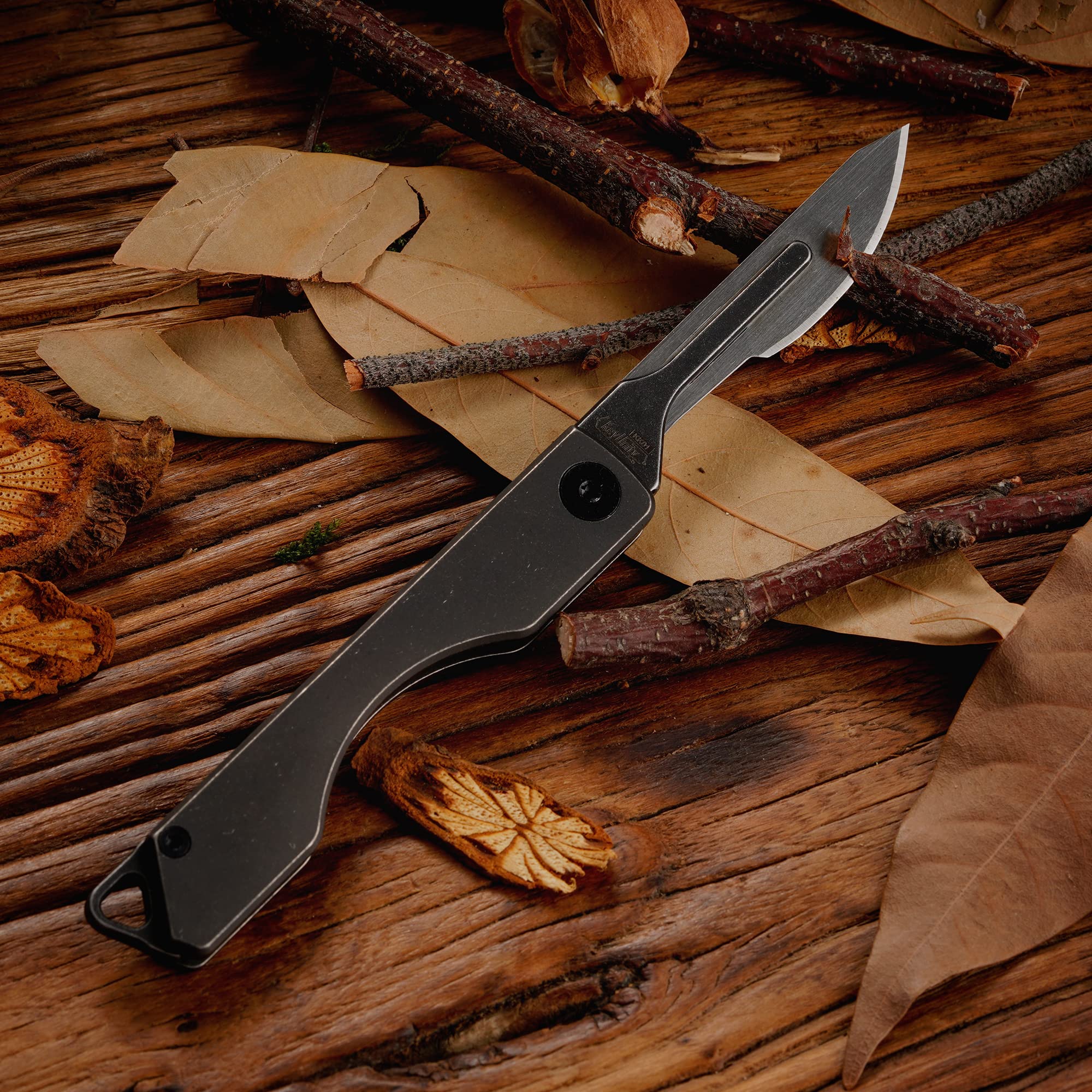 KeyUnity KK01 Titanium Folding Knife, Utility EDC Pocket Knife with #24 Replaceable Blade, for Outdoor Hunting, Camping, Fishing, Hiking for Men & Women (PVD Black)
