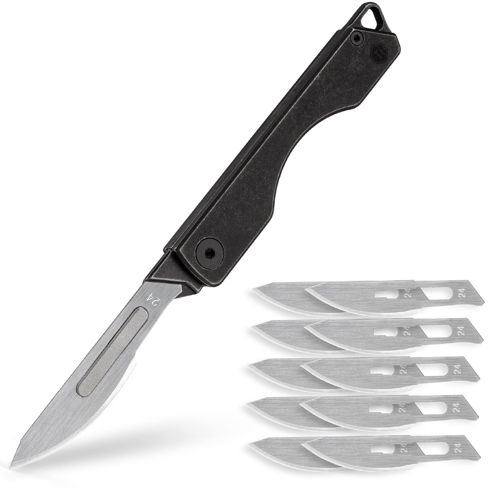 KeyUnity KK01 Titanium Folding Knife, Utility EDC Pocket Knife with #24 Replaceable Blade, for Outdoor Hunting, Camping, Fishing, Hiking for Men & Women (PVD Black)