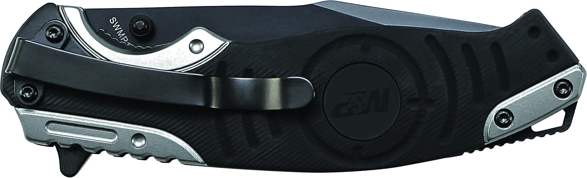 Smith & Wesson M&P SWMP13GS 8.2in High Carbon S.S. Folding Knife with 3.5in Serrated Clip Point Blade and Aluminum Handle for Outdoor, Tactical, Survival and EDC,Black