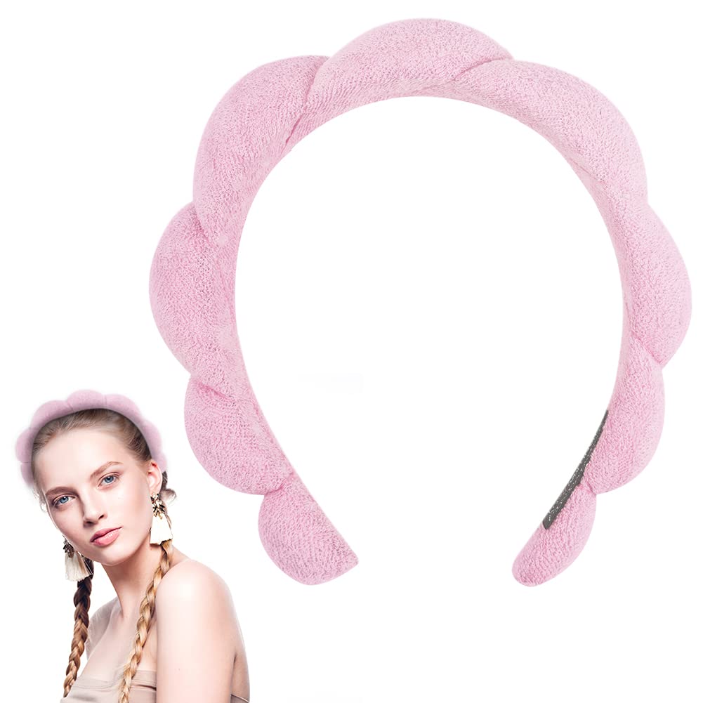URAQT Spa Headband for Women, Non Slip Puffy Makeup Headband Soft Absorbent Sponge Terry Towel Cloth Fabric Head Band, Thick Padded Hair Hoops Bubble Headband for Face Washing, Skincare, Facial Mask