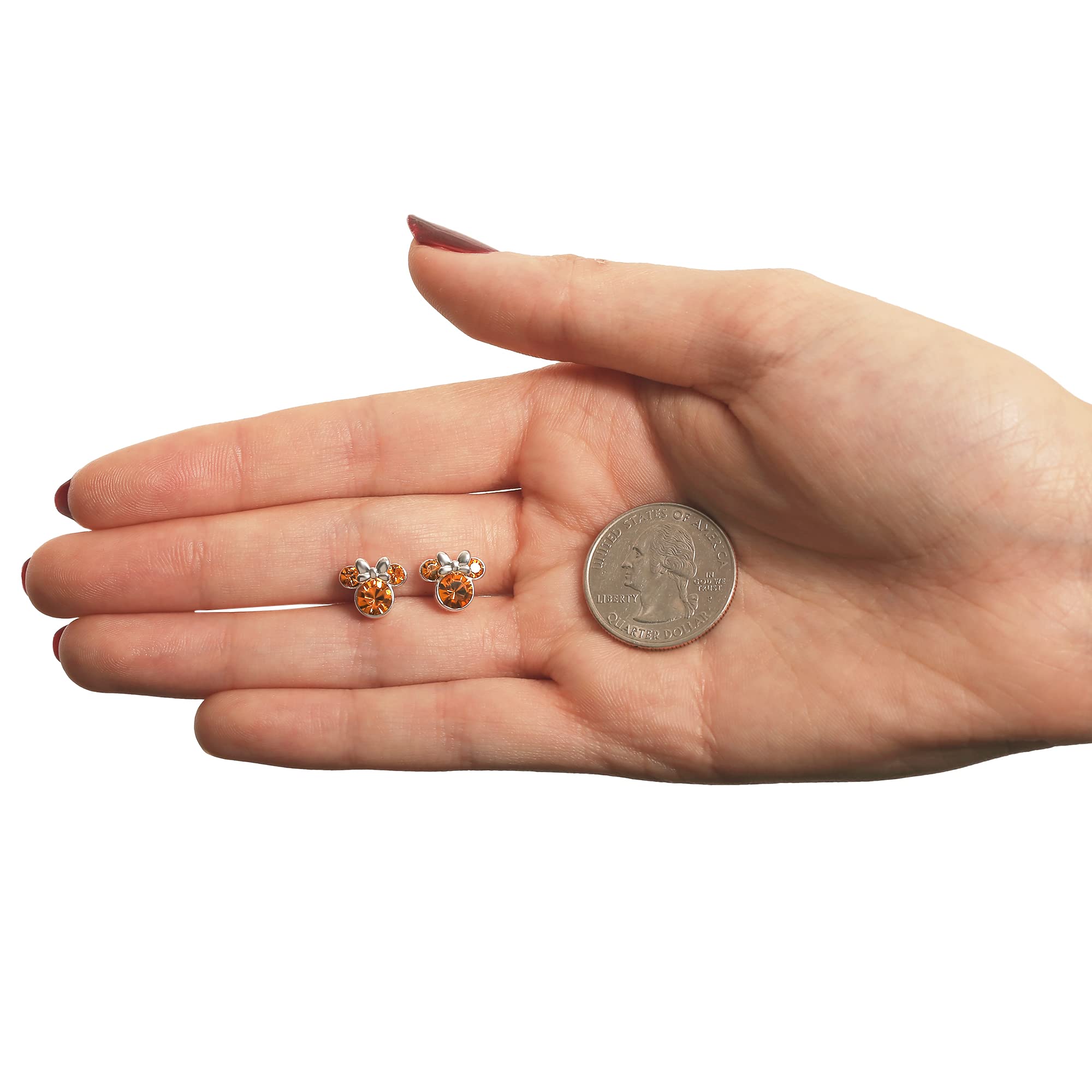 Disney Womens Minnie Mouse November Birthstone Stud Earrings - Minnie Mouse Earrings - Disney Earrings (November-Topaz Crystal)