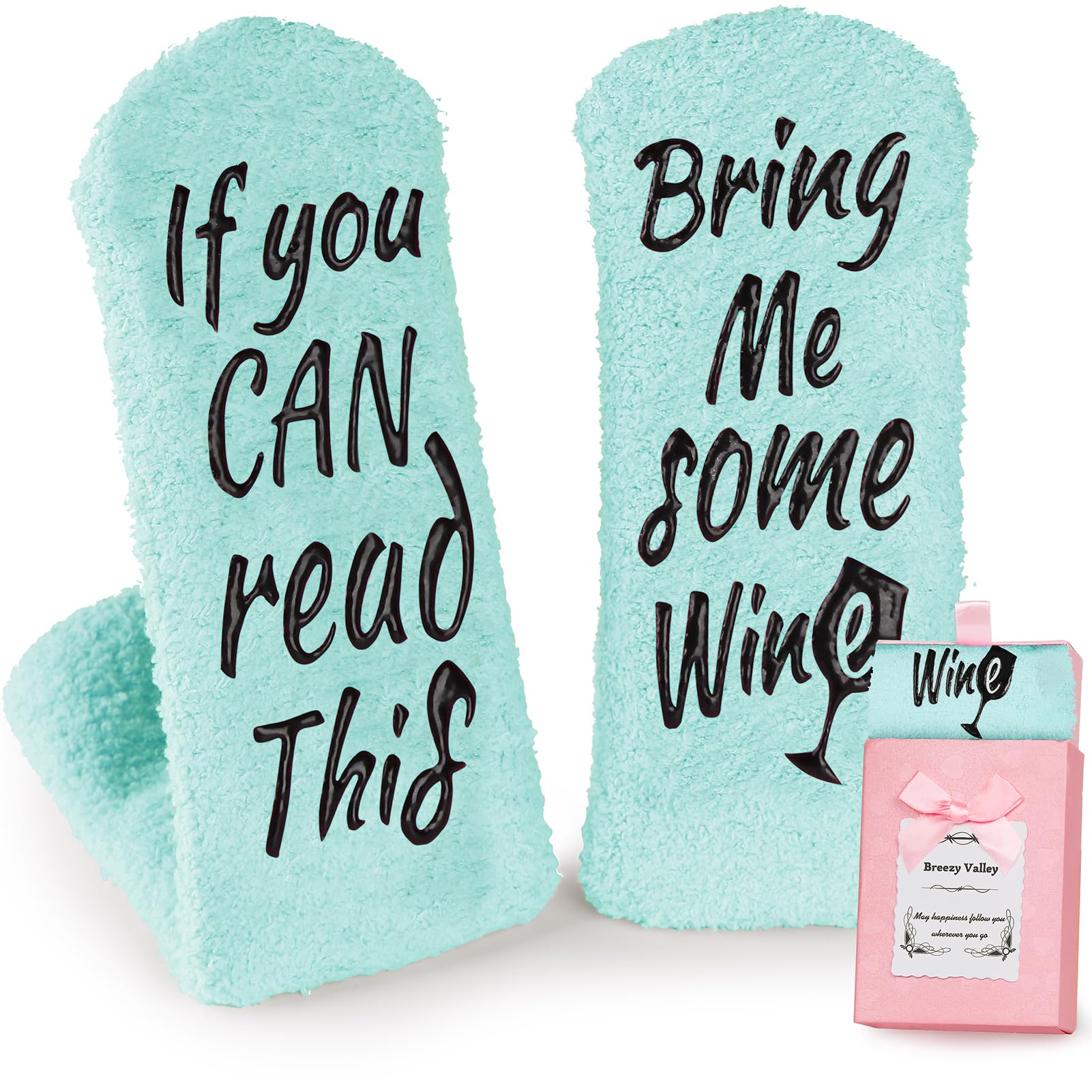 Breezy Valley Novelty Wine Socks Gift for Women - Fuzzy Cozy Socks, Birthday Gifts for Her Wife Friends Female Coworker Teacher Nurse - Funny Christmas Gifts for Grandma Mom