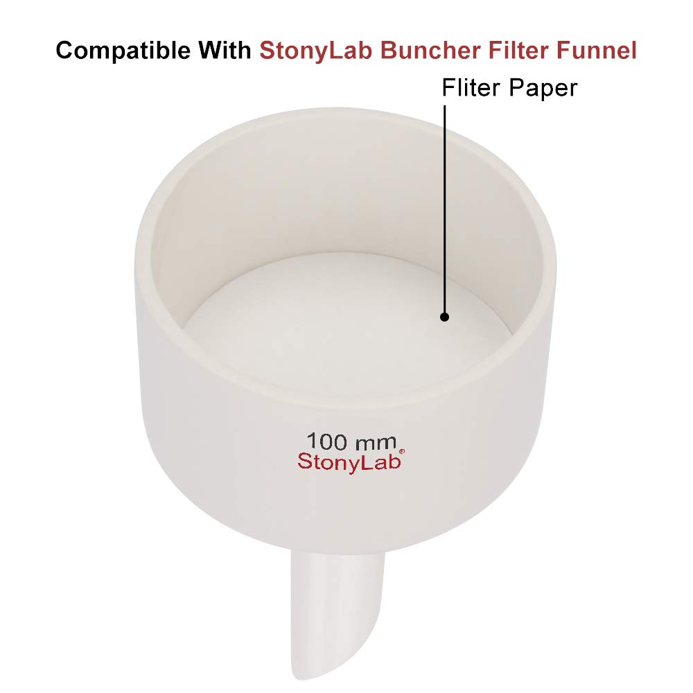 StonyLab Qualitative Filter Paper Circles, 94mm Diameter Cellulose Filter Paper with 20 Micron Particle Retention Medium Filtration Speed, Pack of 100