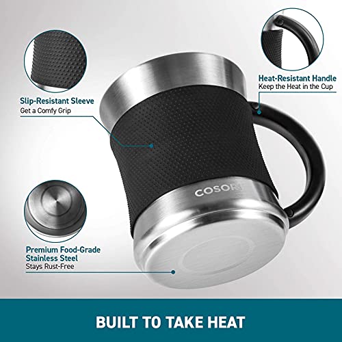 COSORI Coffee Mug Warmer & Mug Set, Beverage Cup Warmer for Desk Home Office Use, Coffee gifts, Electric 24 Watt, Touch Tech & LCD Digital Display, 304 Stainless Steel, 17 oz, Mug lid