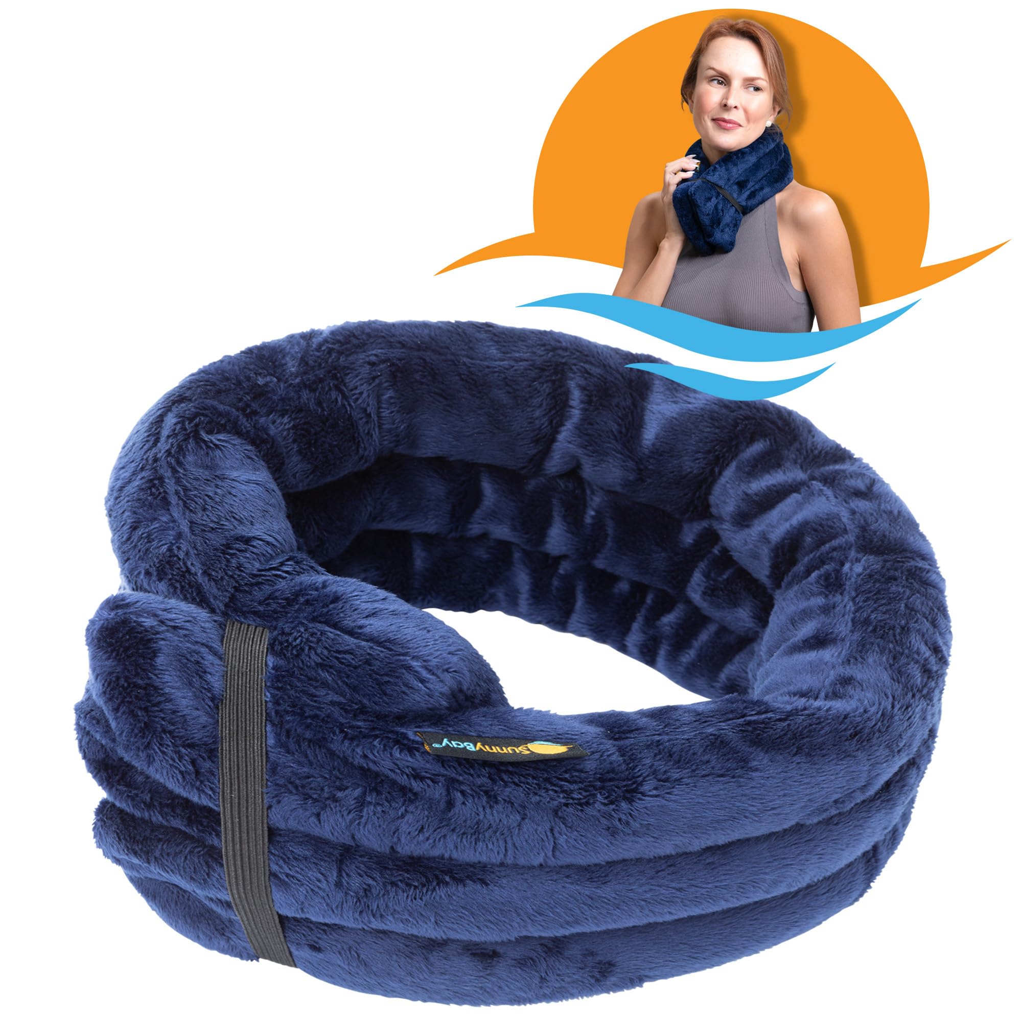 SunnyBay Microwave Heating Pad, Microwavable Heated Neck and Shoulder Wrap, Multipurpose Moist Hot/Cool 2.5lb Bean Bag Pack with Plush Cover and Elastic Fastener, FSA HSA Approved, 26x6 Inches, Blue