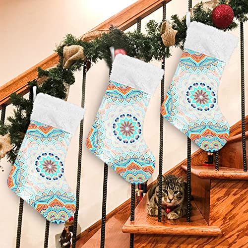 Kigai Christmas Stockings Ethnic Floral Bohemian Large Candy Stockings Stuffers Kids Cute Xmas Sock Decorations 2PCS for Home Holiday Party 12" x18"