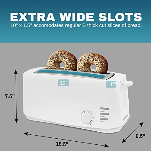 Elite Gourmet ECT-4829 Long Slot 4 Slice Toaster, 6 Toast Settings Toaster Defrost, Reheat, Cancel Functions, Slide Out Crumb Tray, Extra Wide Slots for Bagels Waffles, White