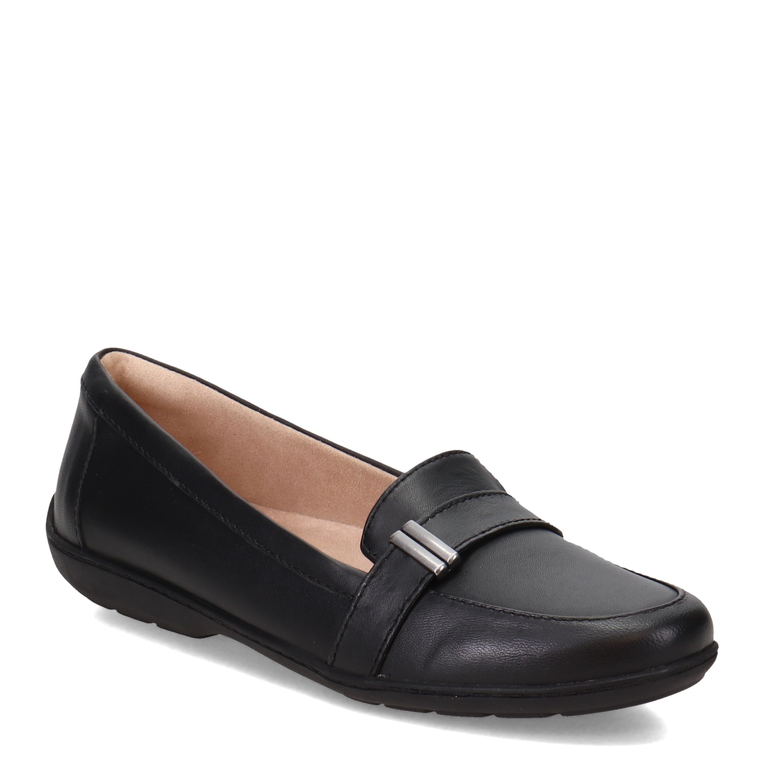 Naturalizer Soul Womens Kentley Slip On Memory Foam Loafer with Ornament, Black Leather, 8 M
