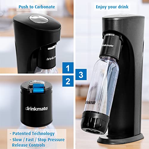Drinkmate OmniFizz Sparkling Water and Soda Maker, Carbonates Any Drink, Special Bundle - Includes 60L CO2 Cylinder, Two Carbonation Bottles, and Fizz Infuser, Matte Black