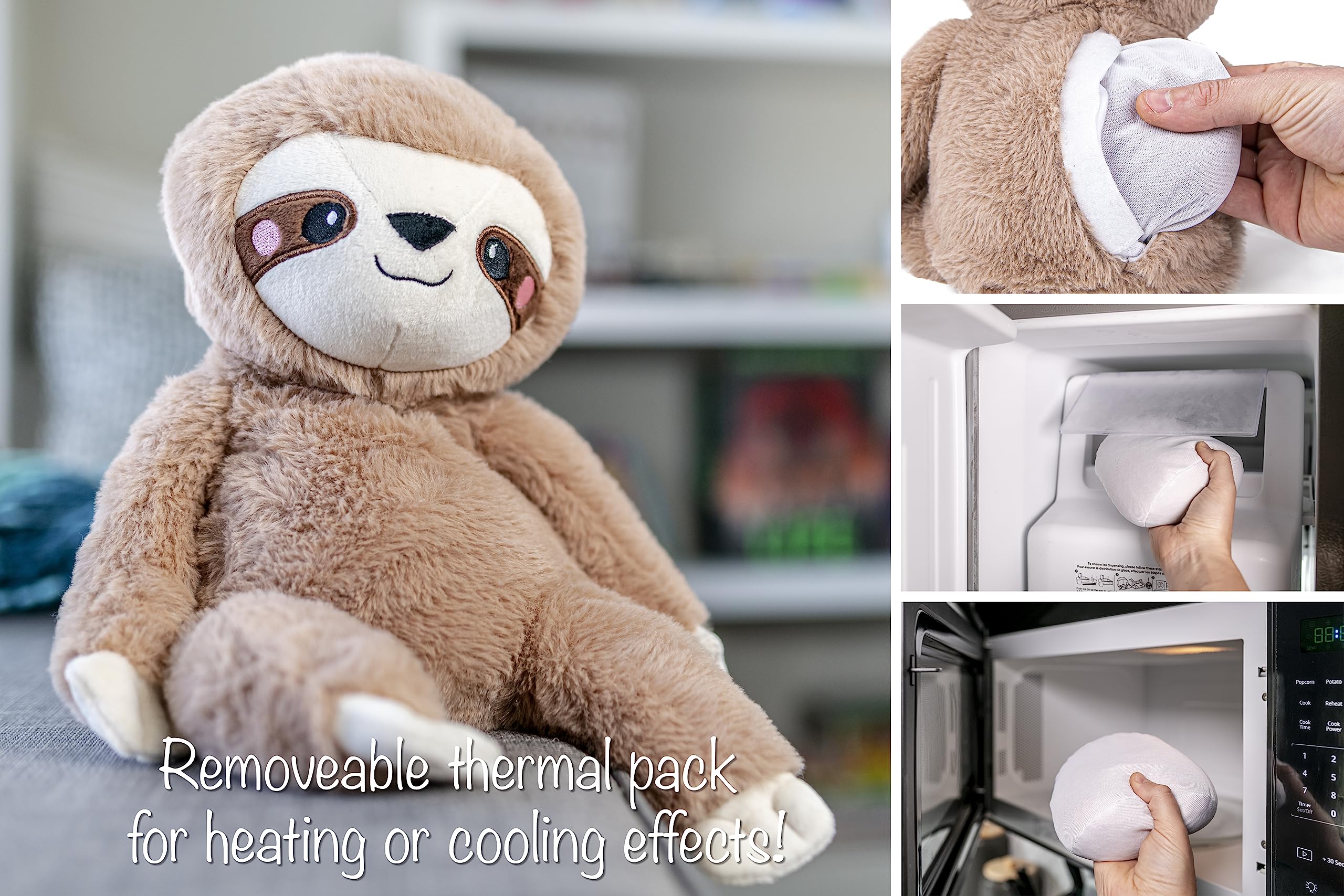 Pacific Comforts Weighted and Microwavable Stuffed Animal - Comfy Weighted, Non-Scented, heatable, freezable, Washable and Travel Friendly Plush Animals Part of The Snug-a-Bear Collection (Sloth)