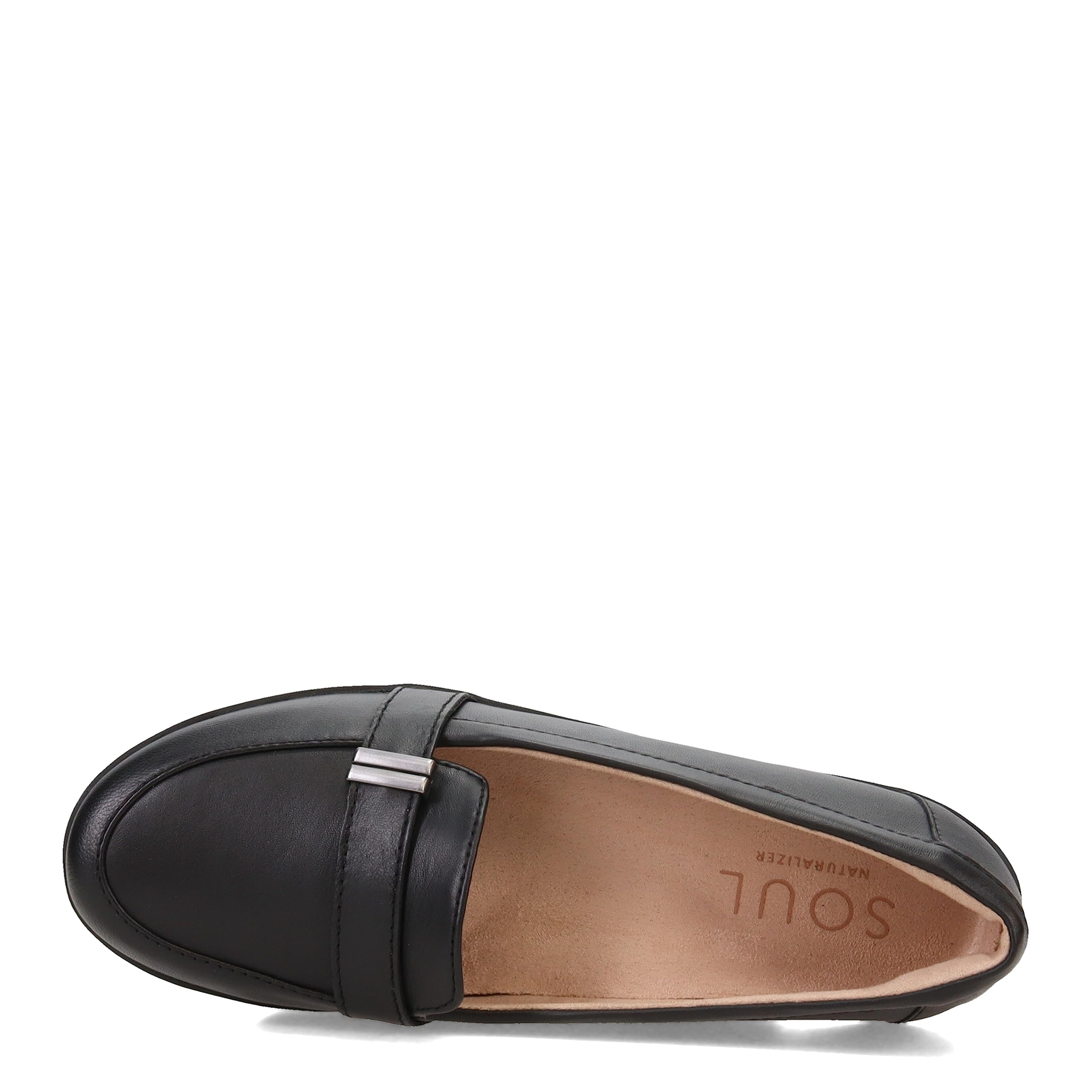 Naturalizer Soul Womens Kentley Slip On Memory Foam Loafer with Ornament, Black Leather, 8 M