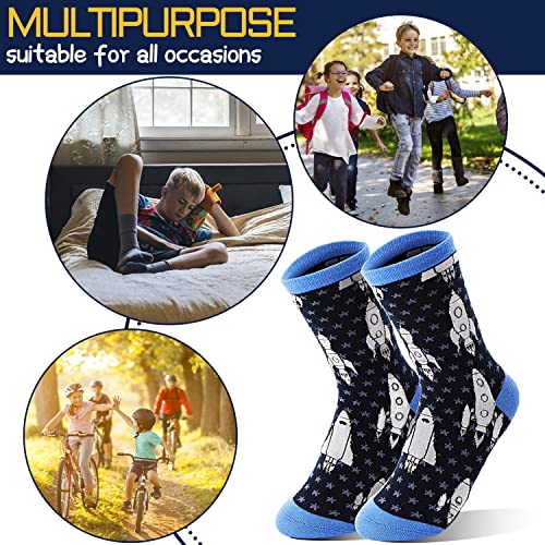 Anlisim Boys Kids Socks Fun Crazy Novelty Funny Crew Cotton Teenage Boy Children Socks 6 Pairs Gift Stocking Stuffers(Rocket,9-14Y)