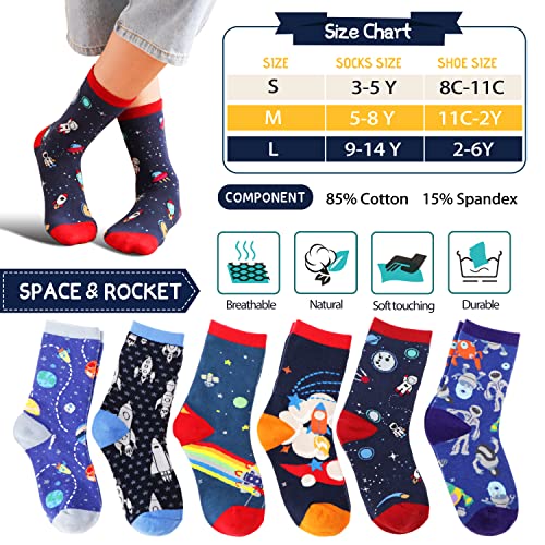 Anlisim Boys Kids Socks Fun Crazy Novelty Funny Crew Cotton Teenage Boy Children Socks 6 Pairs Gift Stocking Stuffers(Rocket,9-14Y)