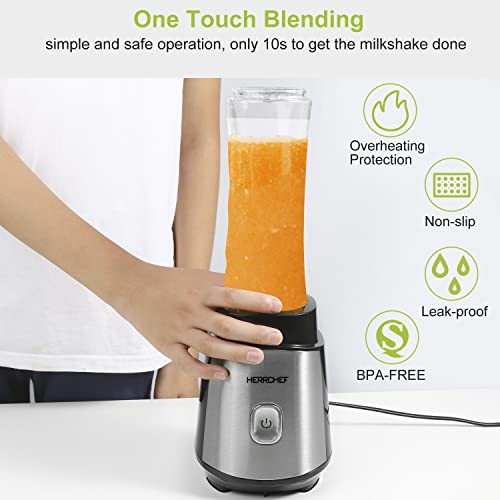 HERRCHEF Smoothie Blender, Blender for Shakes and Smoothies, 350W Powerful Personal Blender with 2 x 20oz Portable Bottle, Single Bullet Blender Easy To Clean, BPA Free