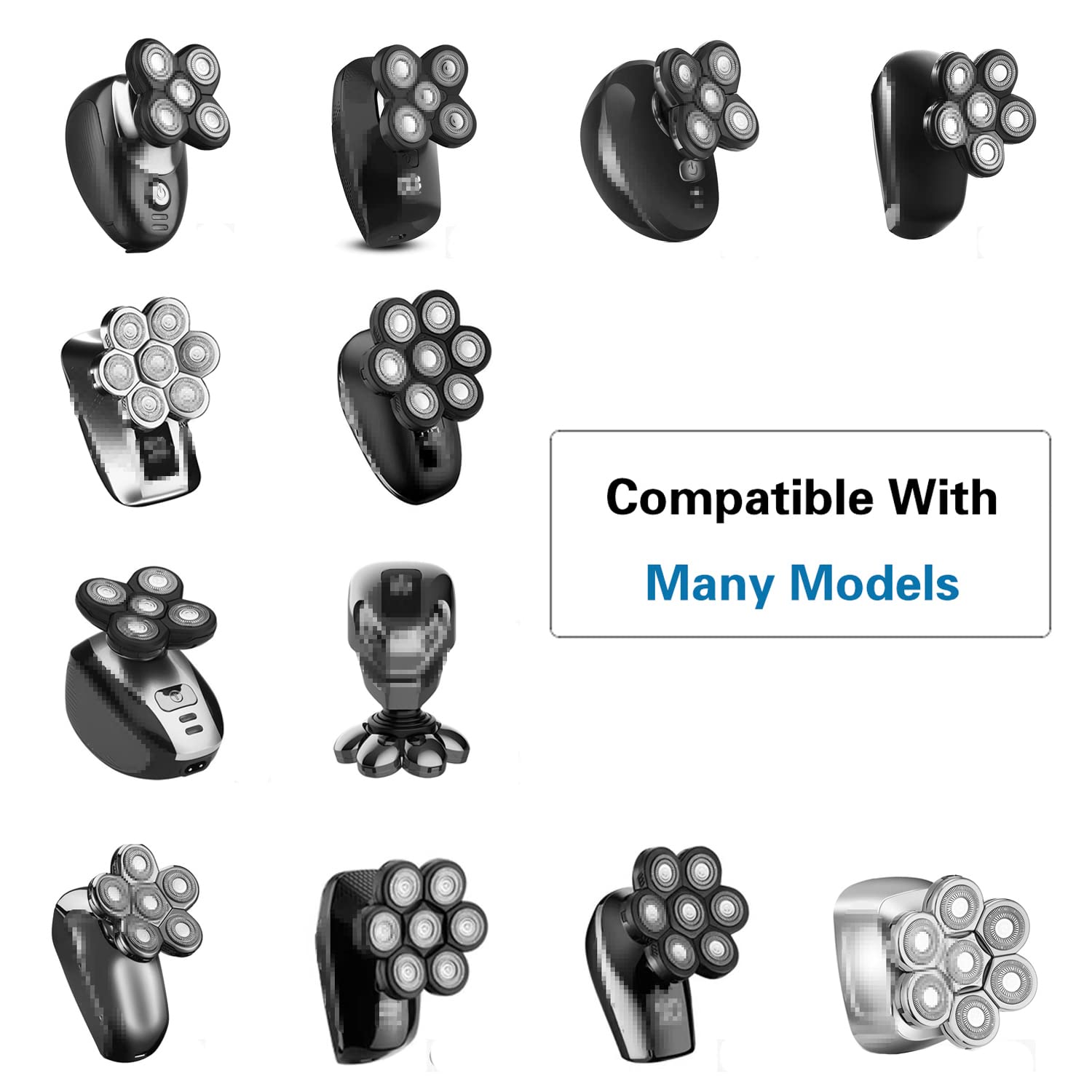 Men's Electric Shavers Replacement Heads 9 Blades Head Replaceable Alternate Floating Washable Electric Razor Shaver Head(Silver)