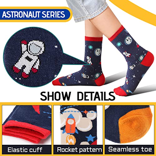 Anlisim Boys Kids Socks Fun Crazy Novelty Funny Crew Cotton Teenage Boy Children Socks 6 Pairs Gift Stocking Stuffers(Rocket,9-14Y)