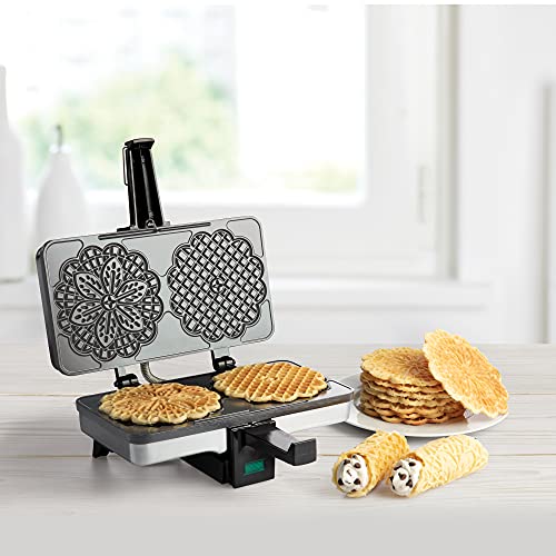 Pizzelle Maker - Non-stick Electric Pizzelle Baker Press Makes Two 5-Inch Cookies at Once- Recipe Guide Included- Easter Holiday Dessert Treat Making Made Easy- Unique Birthday or Any Occasion Gift