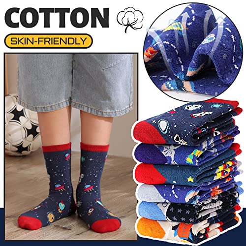 Anlisim Boys Kids Socks Fun Crazy Novelty Funny Crew Cotton Teenage Boy Children Socks 6 Pairs Gift Stocking Stuffers(Rocket,9-14Y)