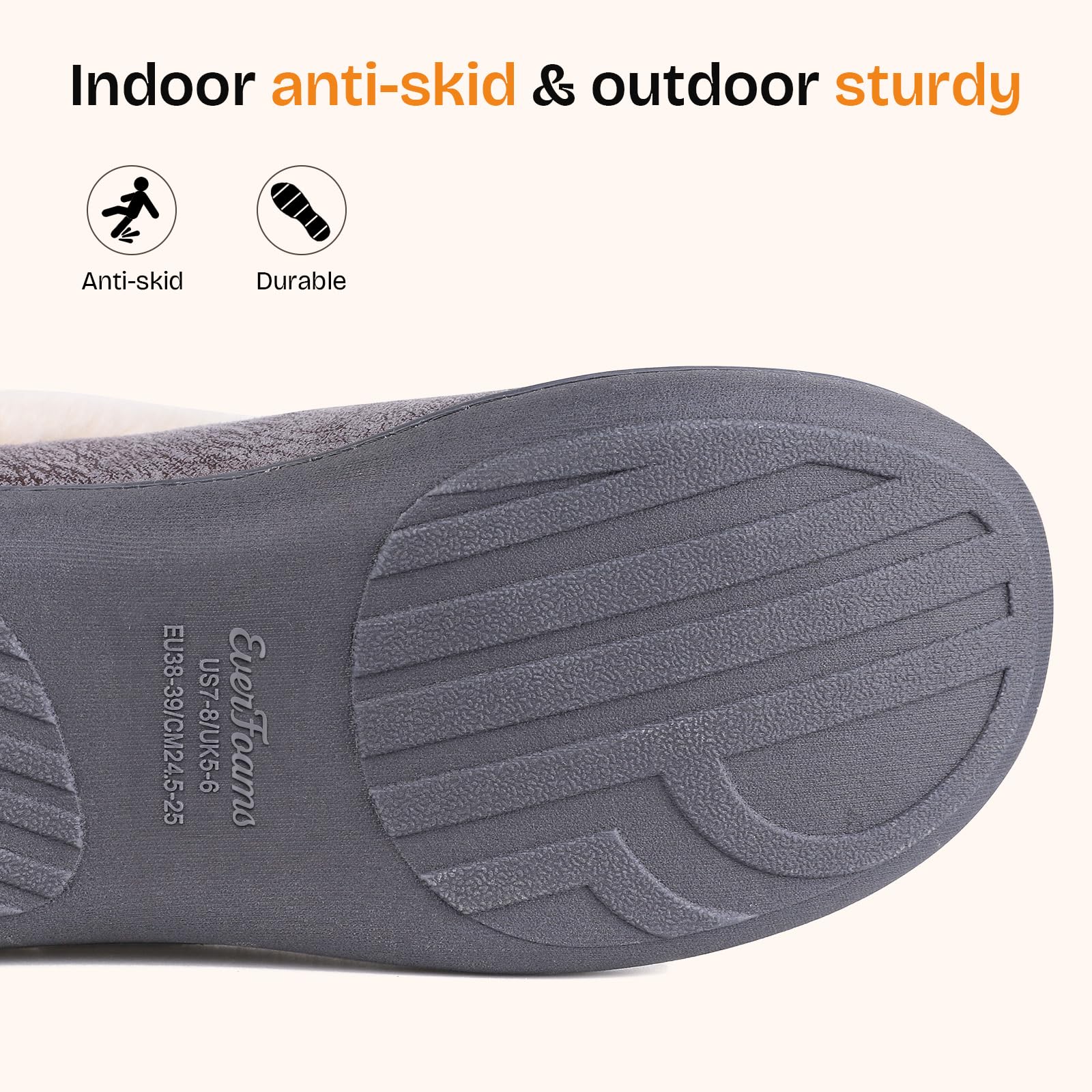 EverFoams Women's Micro Suede Cozy Memory Foam Winter Slippers with Fuzzy Faux Fur Collar and Indoor Outdoor Rubber Sole (Gray, Size 11-12 M US)