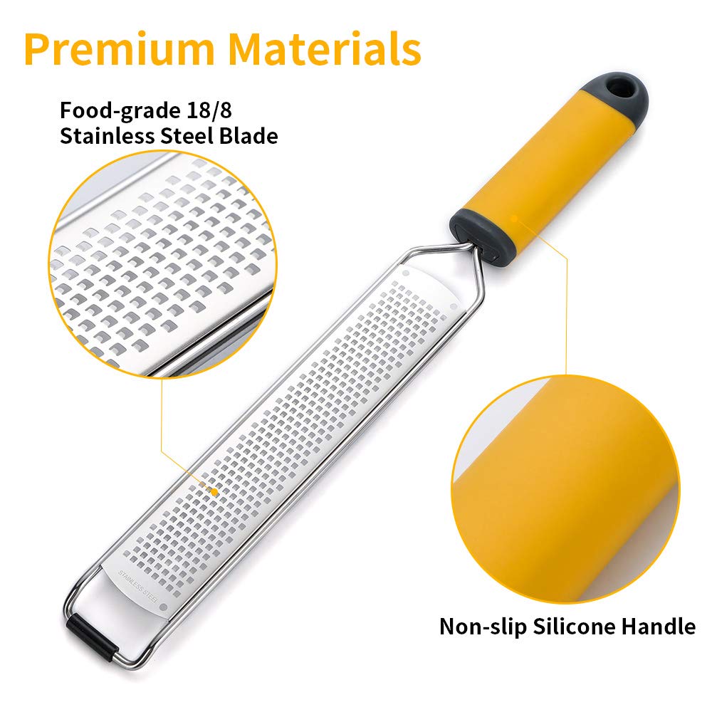 Upgraded Cheese Grater Lemon Zester Tool for Kitchen, Aisoso Premium Stainless Steel Blade Apply to Parmesan Cheese, Ginger, Garlic, Nutmeg, Citrus, Coconut, Chocolate