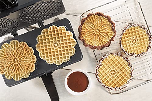Pizzelle Maker - Non-stick Electric Pizzelle Baker Press Makes Two 5-Inch Cookies at Once- Recipe Guide Included- Easter Holiday Dessert Treat Making Made Easy- Unique Birthday or Any Occasion Gift
