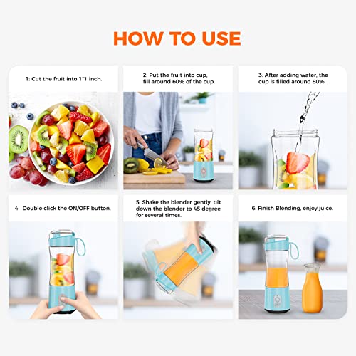 Aoozi Portable Blenders, Personal Size Blender Smoothies and Shakes,Mini Blender USB Rechargeable, Handheld Blender Sports,Travel and Home (SkyBlue)