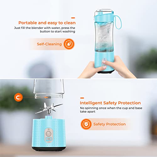 Aoozi Portable Blenders, Personal Size Blender Smoothies and Shakes,Mini Blender USB Rechargeable, Handheld Blender Sports,Travel and Home (SkyBlue)
