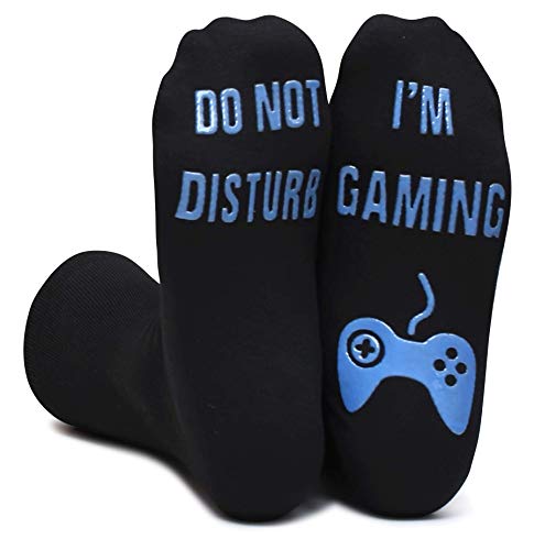 Henwarry Do Not Disturb Gaming Socks Funny Cotton Novelty Gamer Socks Gifts for Men and Women (Long, A02-Black/Blue)