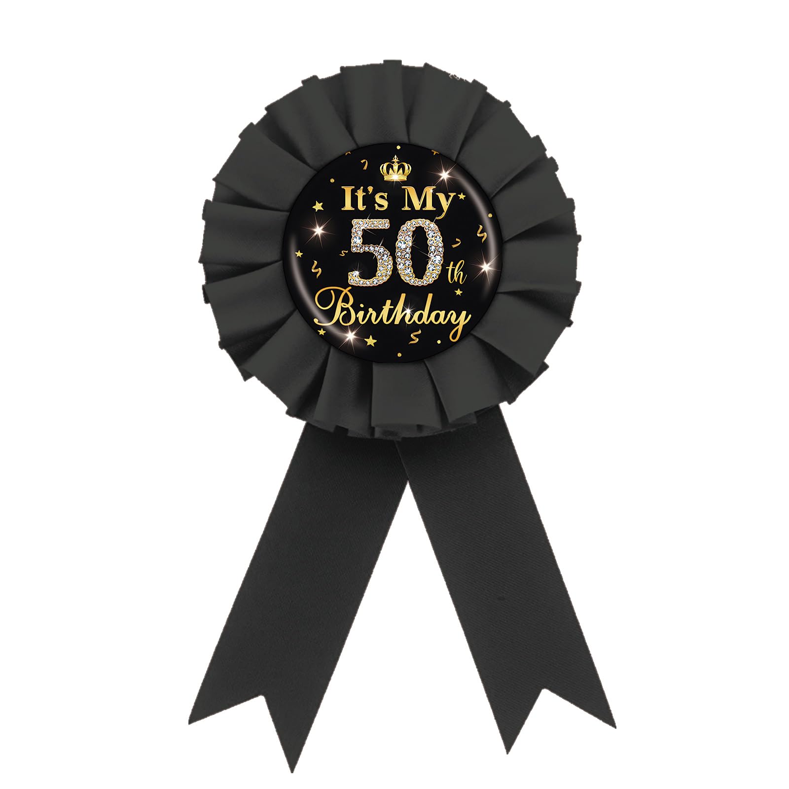 It's My 50th Birthday Tinplate Badge Pin, Gold Diamond Happy 50th Birthday Button Pin, Ffity Birthday Black Rosette Award Ribbon Pin for Women, Brooch Buttons for 50 Years Old Birthday Party Decoration