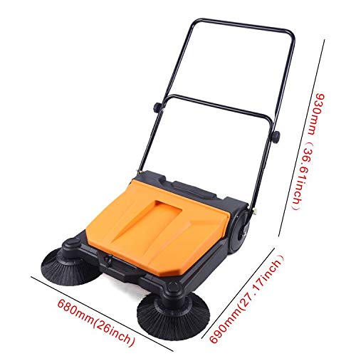 OCASAMI Outdoor Hand Push Floor Sweeper, Industrial Manual Floor Sweeper Non Electric, 12 Gallon Capacity Container, 26.77" Sweeping Width, Sweeps 29277 Square Feet/Hour