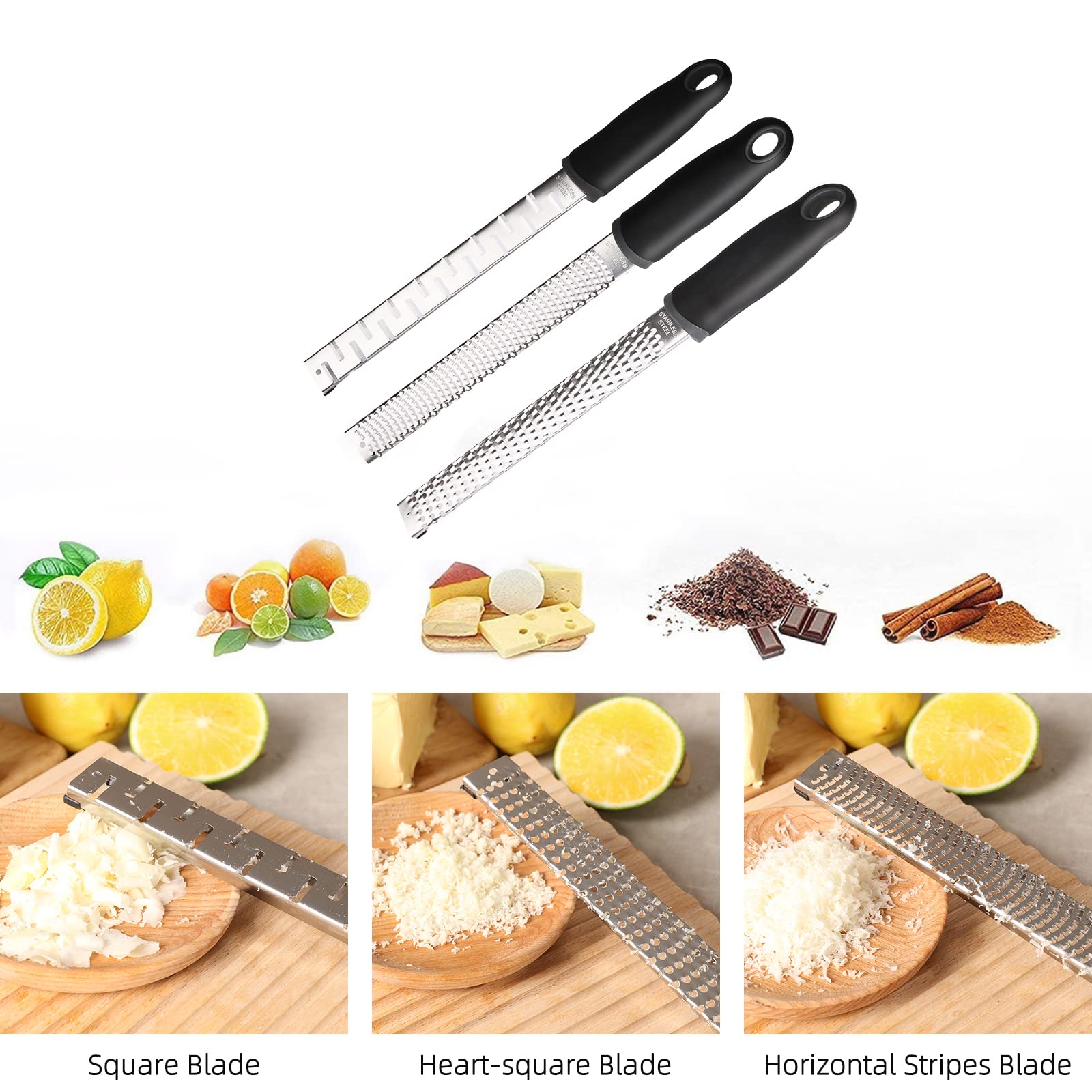 esLife Grater for Kitchen, 3 Pack Zester Stainless Steel, Kitchen Tool for Cheese, Lemon,chocolate, Ginger, Potato, Vegetable & Fruit