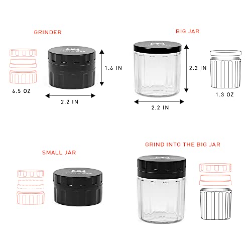 Horns Bee Herb Grinder Containers - Multipurpose Metal Spice Mill with Stash Jar, All-in-One Air Tight Sealable Containers, 2.2'' Sharpstone Grinder, with Accessories and Carrying Pouch