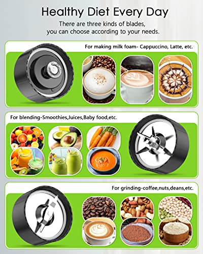 Blender, Upgrade Bullet Blender for Shakes and Smoothies,850 Watt 12 PCS Airpher Portable Blender Set for Kitchen with Milk Frother, 6-Edge Blade, Blade Grinder, 2*24 Oz & 10 Oz To-Go Cup, BPA Free